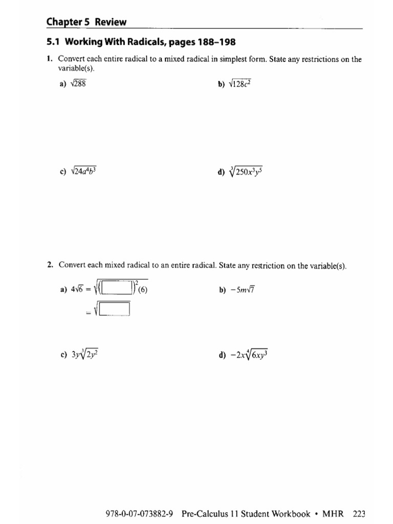Radicals Review Further Problems | PDF