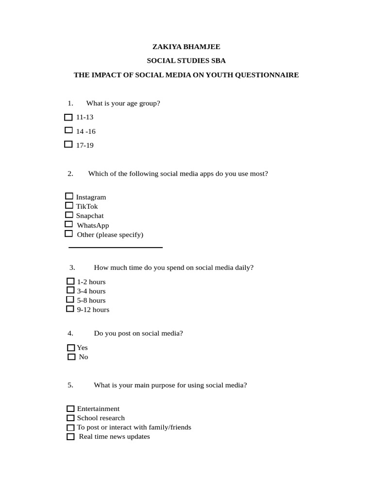Social Studdies Questionnaire | PDF | Psychology | Mental Health