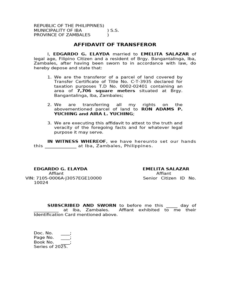 Affidavit of Transferor Elayda | PDF