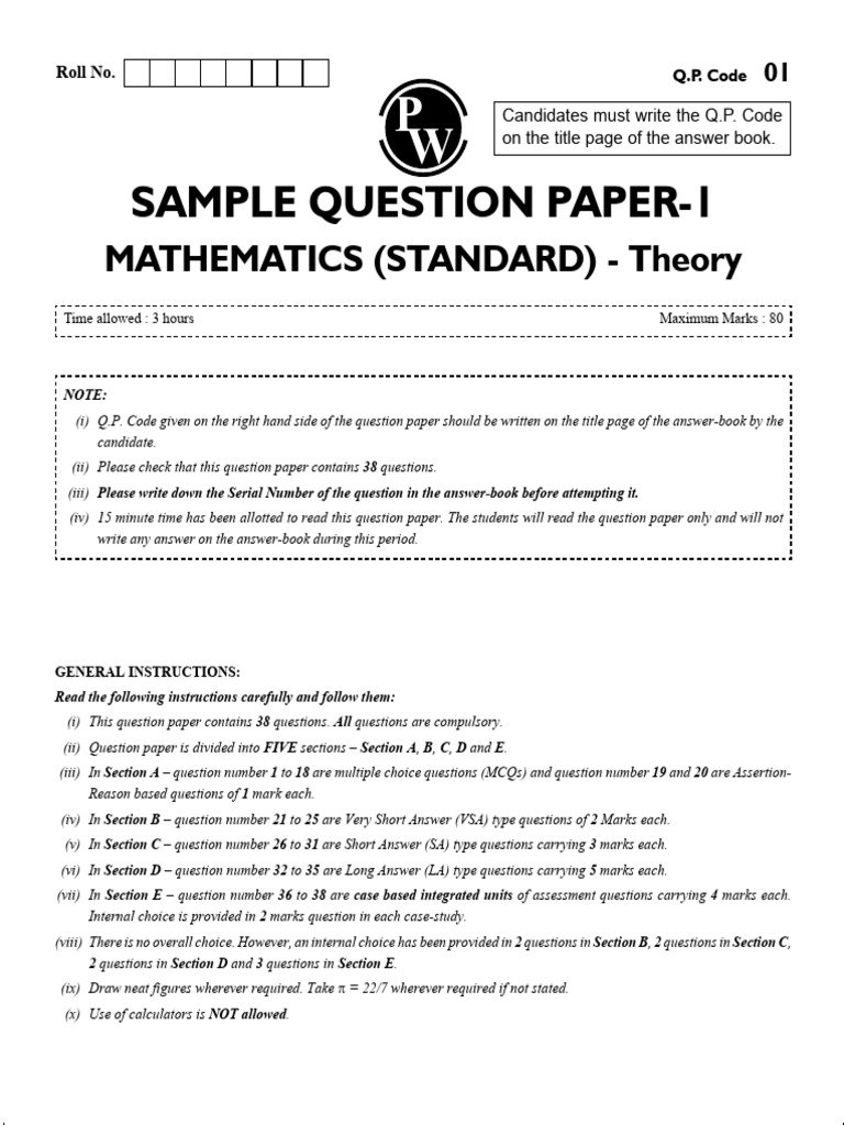 15 Sample Papers Standard Mathematics Class-10 | PDF | Trigonometry ...