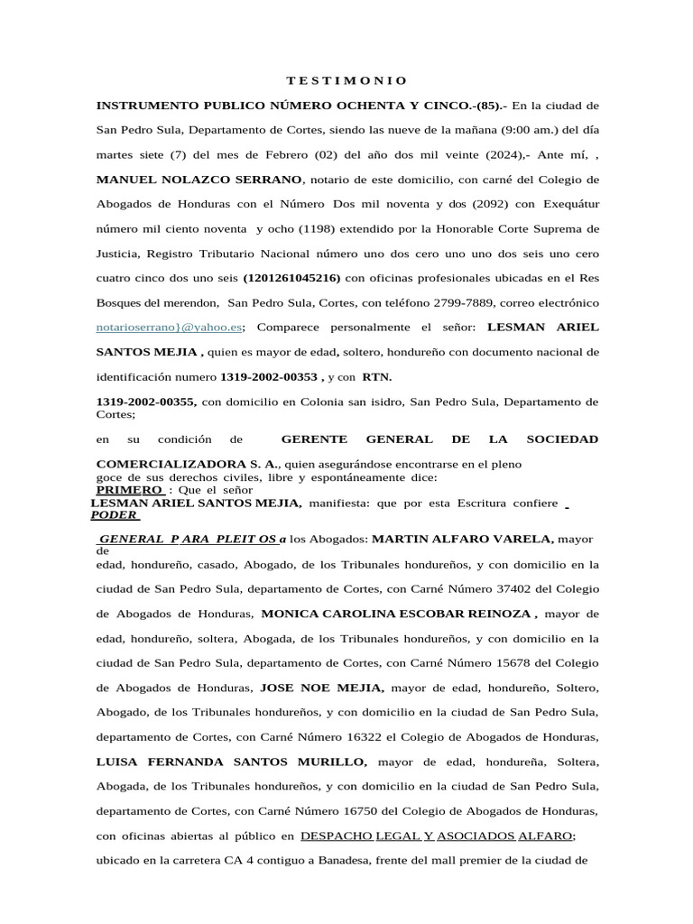Poder Notarial General en Honduras | PDF | Honduras | Justicia
