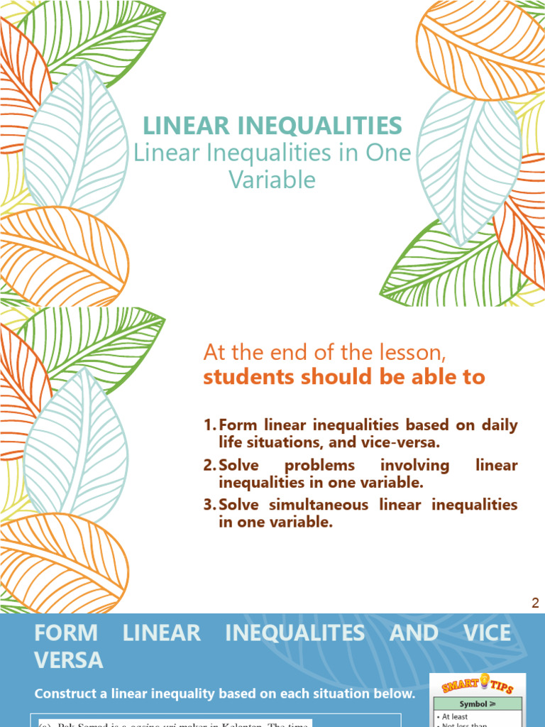 NOTE Solve Problems Involving Linear Inequalities in One Variable | PDF ...