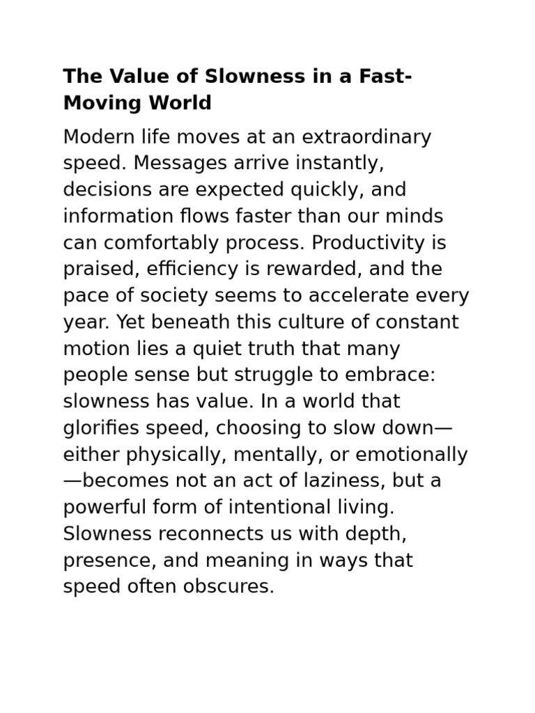 Embracing Slowness for Meaningful Living | PDF | Well Being | Meditation