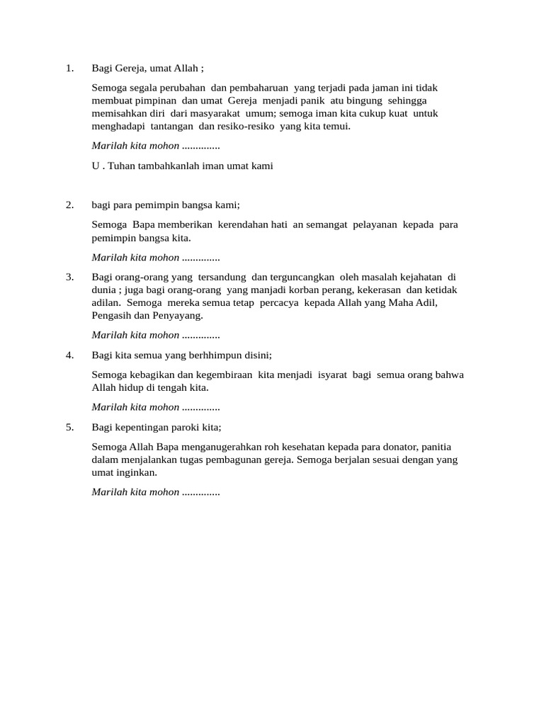 Doa untuk Umat dan Pemimpin Gereja | PDF