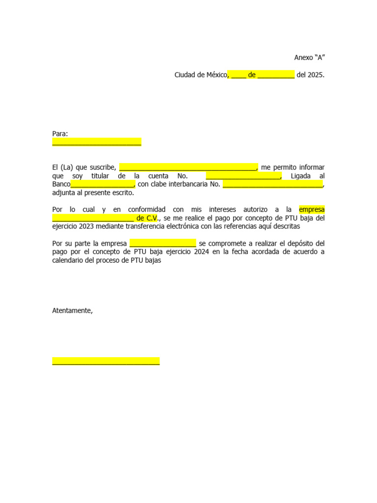 Autorización de Pago PTU 2023-2024 | PDF
