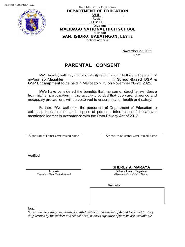 Scouting Parental Consent 25 | PDF