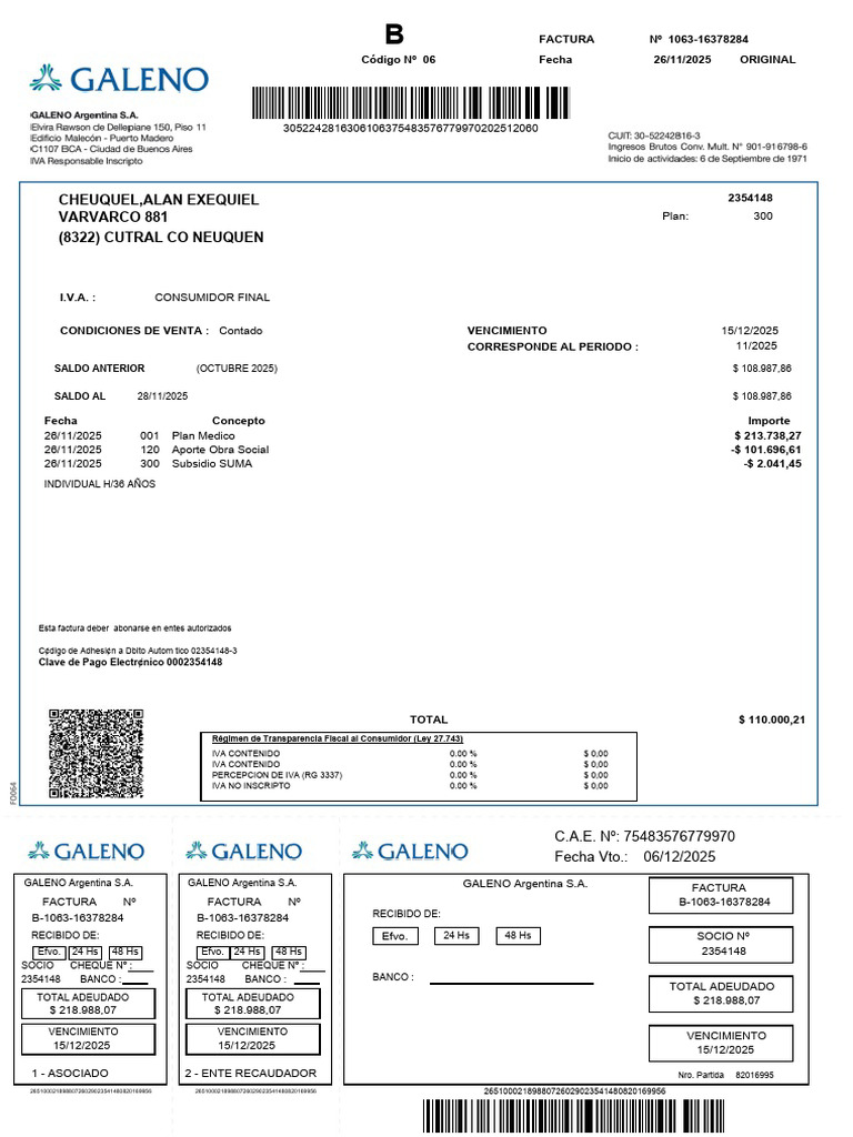 Factura Galeno Argentina S.A. 2025 | PDF | Pagos | Finanzas del gobierno