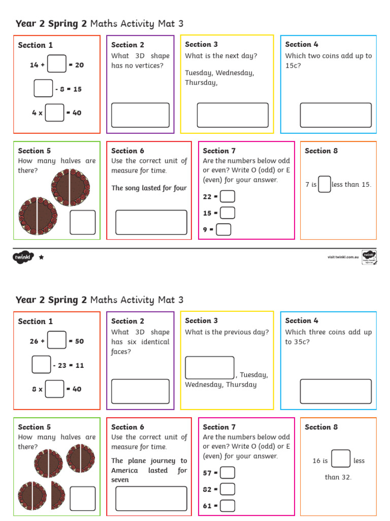 Year 2 Maths Activity Mat Answers | PDF