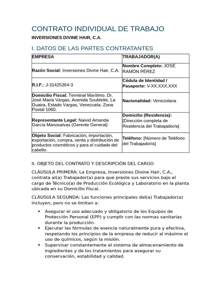 Contrato Individual | PDF | Tiempo de trabajo | Economias