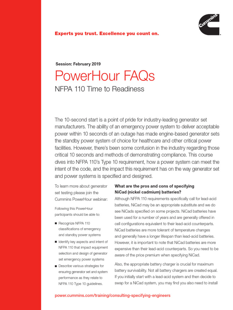 NFPA 110 Type 10 Compliance for Generators | PDF | Biodiesel | Diesel ...