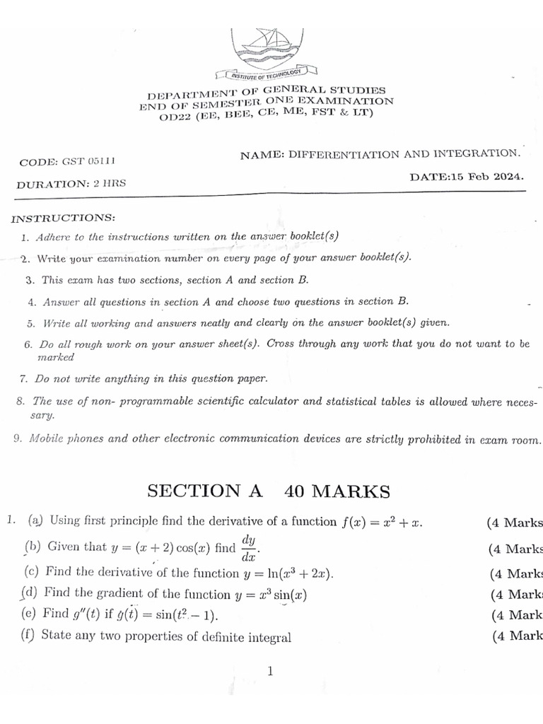 Past Paper Semister One 2024 | PDF