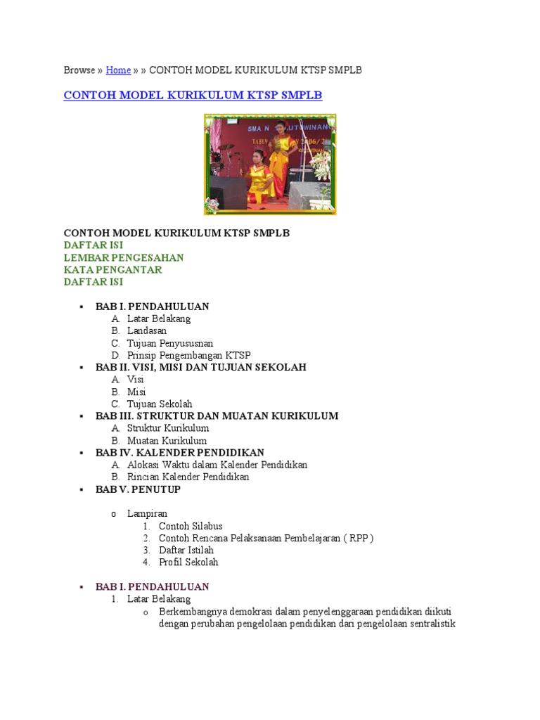 Contoh Model Kurikulum KTSP SMPLB | PDF