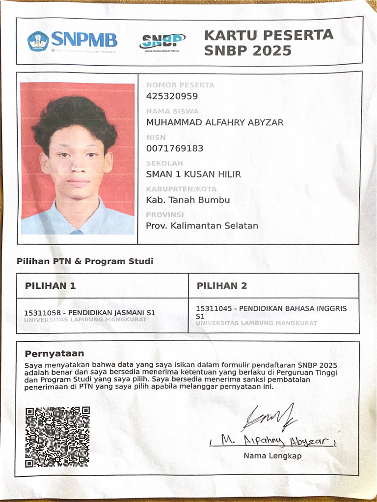 Kartu Peserta SNBP | PDF