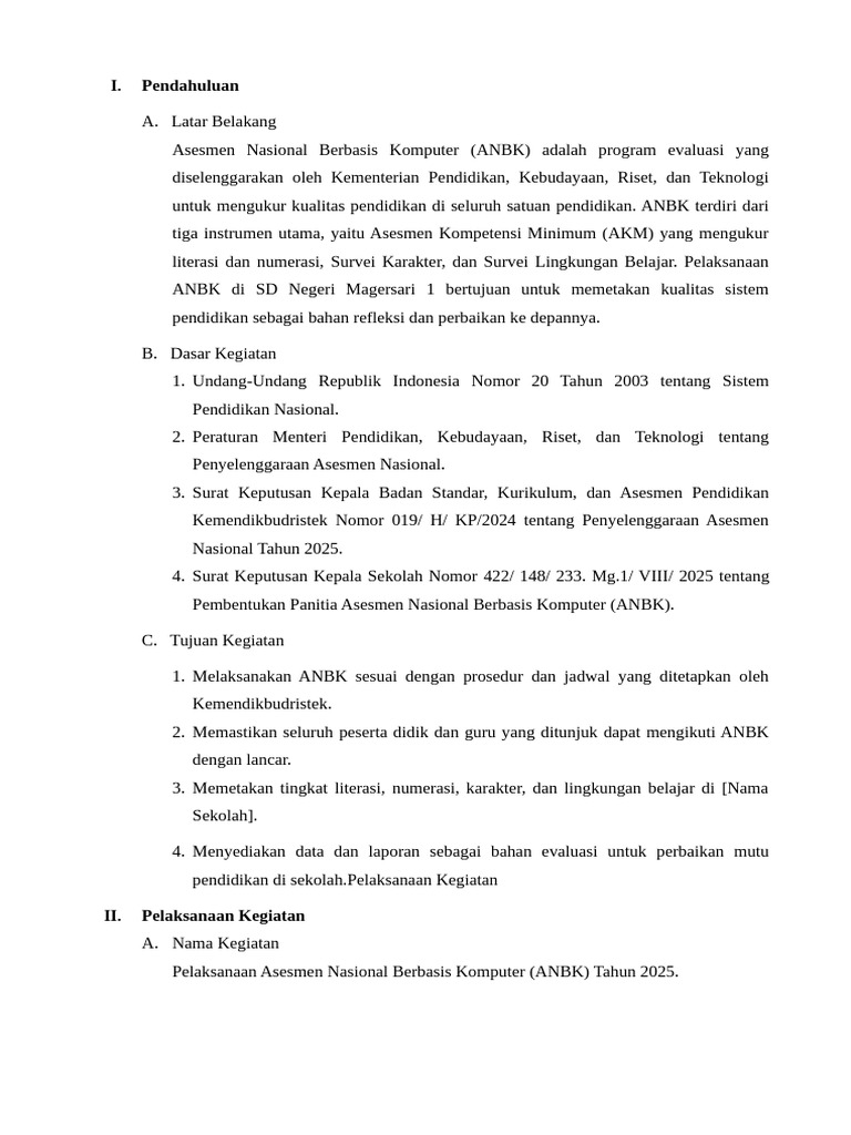 Pelaksanaan ANBK SD Magersari 2025 | PDF