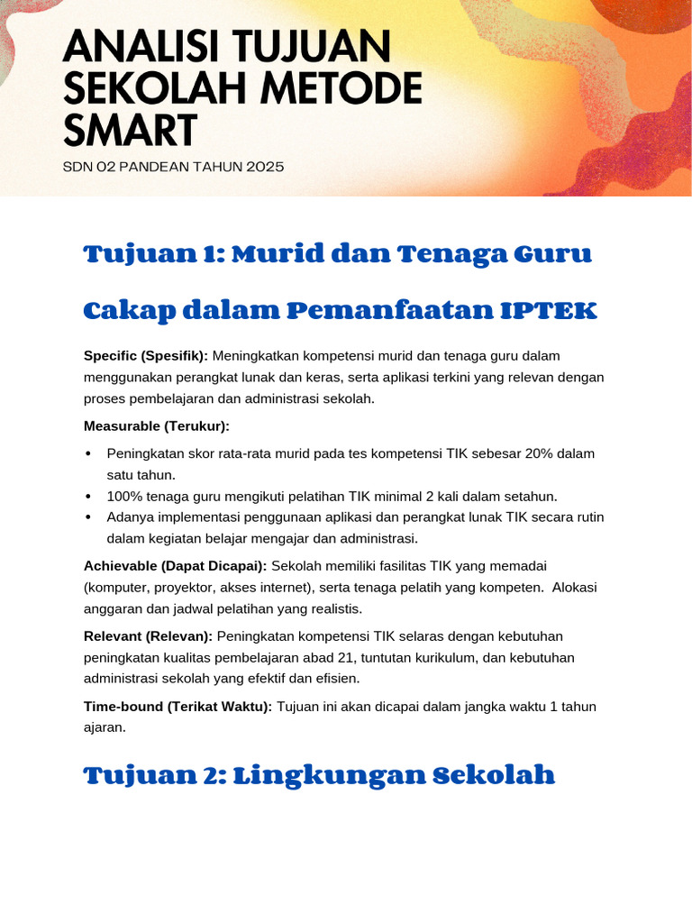 Analisis SMART Tujuan Sekolah Efektif | PDF