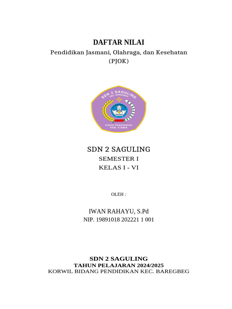 Nilai PJOK SDN 2 Saguling Semester I | PDF