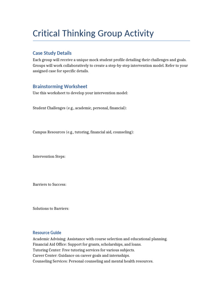 Handout For Critical Thinking Group Activity | PDF
