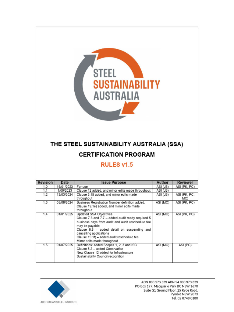 Steel Sustainability Australia Certification Rules | PDF