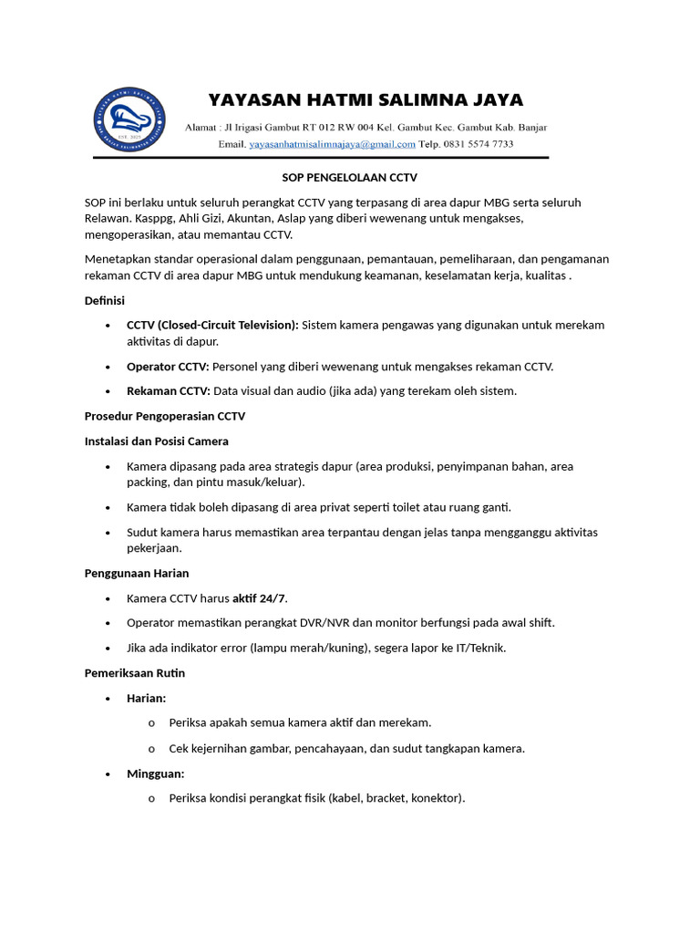 Sop Pengelolaan Cctv | PDF