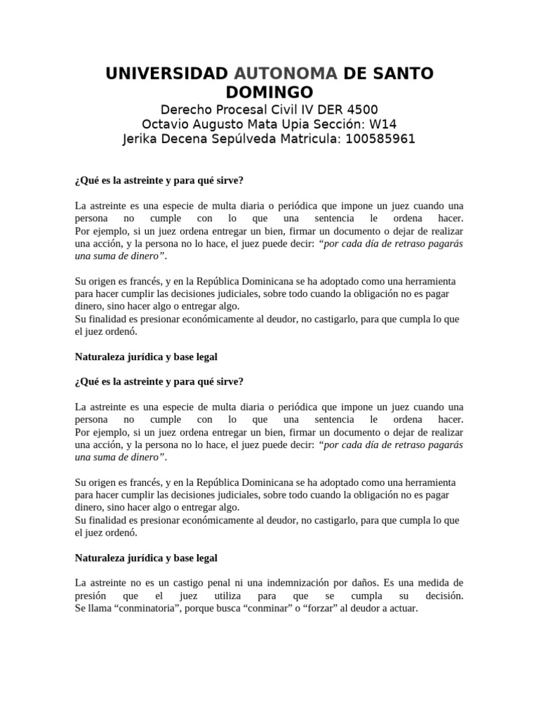 ¿Qué es la astreinte en derecho dominicano? | PDF | Daños y perjuicios ...
