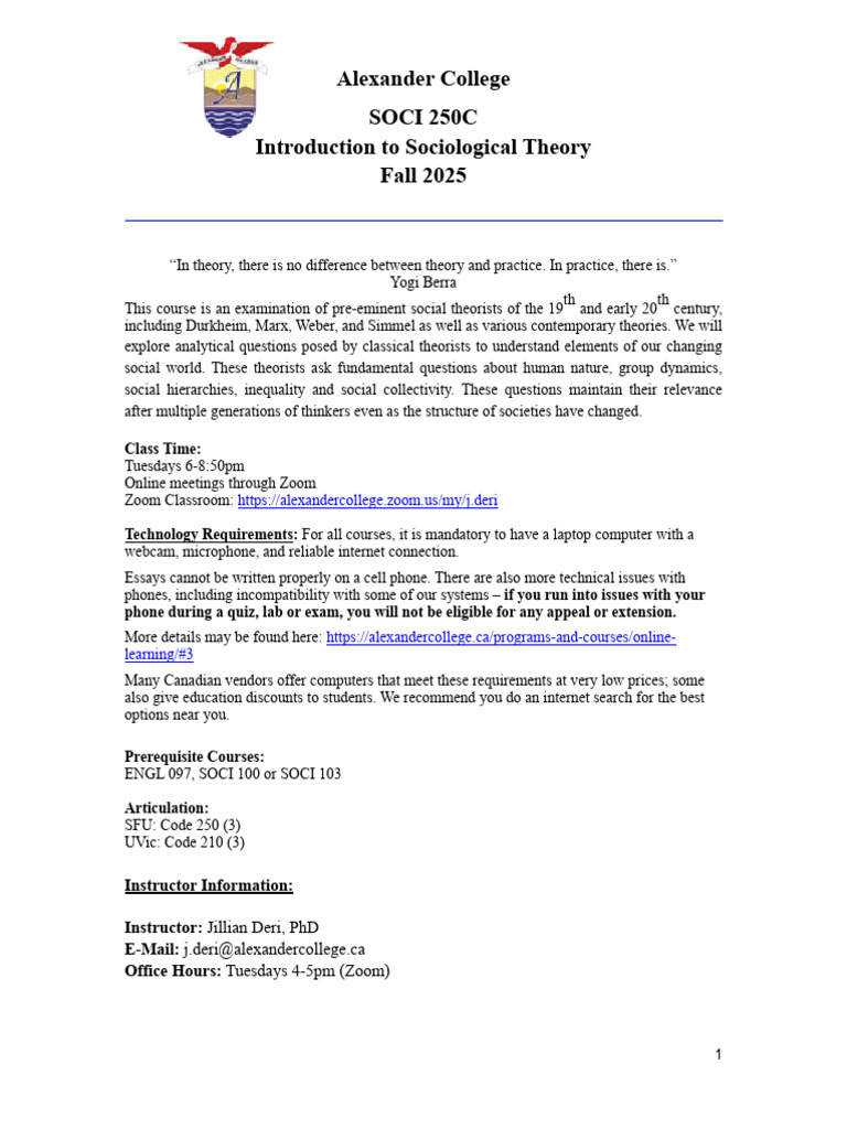 Syllabus Social Theory 2025 C Fall AC PDF | PDF | Sociology | Academic ...