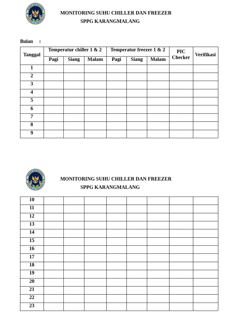 Form Cek Suhu Chealer Dan Freezer | PDF