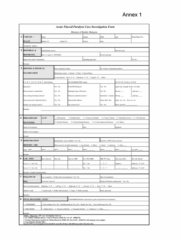 Afp Case Investigation Form (1) | PDF | Human Diseases And Disorders | Health Sciences