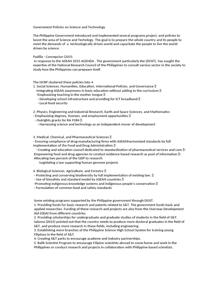Government Policies on Science and Technology | PDF | Science | Science ...