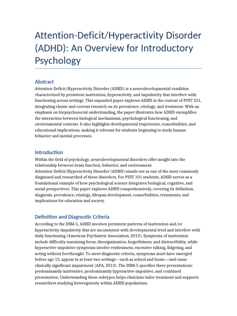 ADHD Psych101 Expanded Research Paper | PDF | Attention Deficit ...