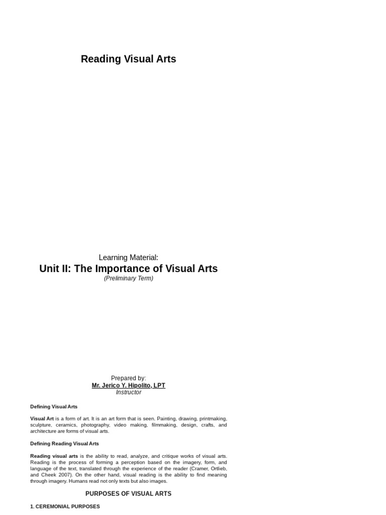 Importance of Reading Visual Arts | PDF | Skill | Critical Thinking