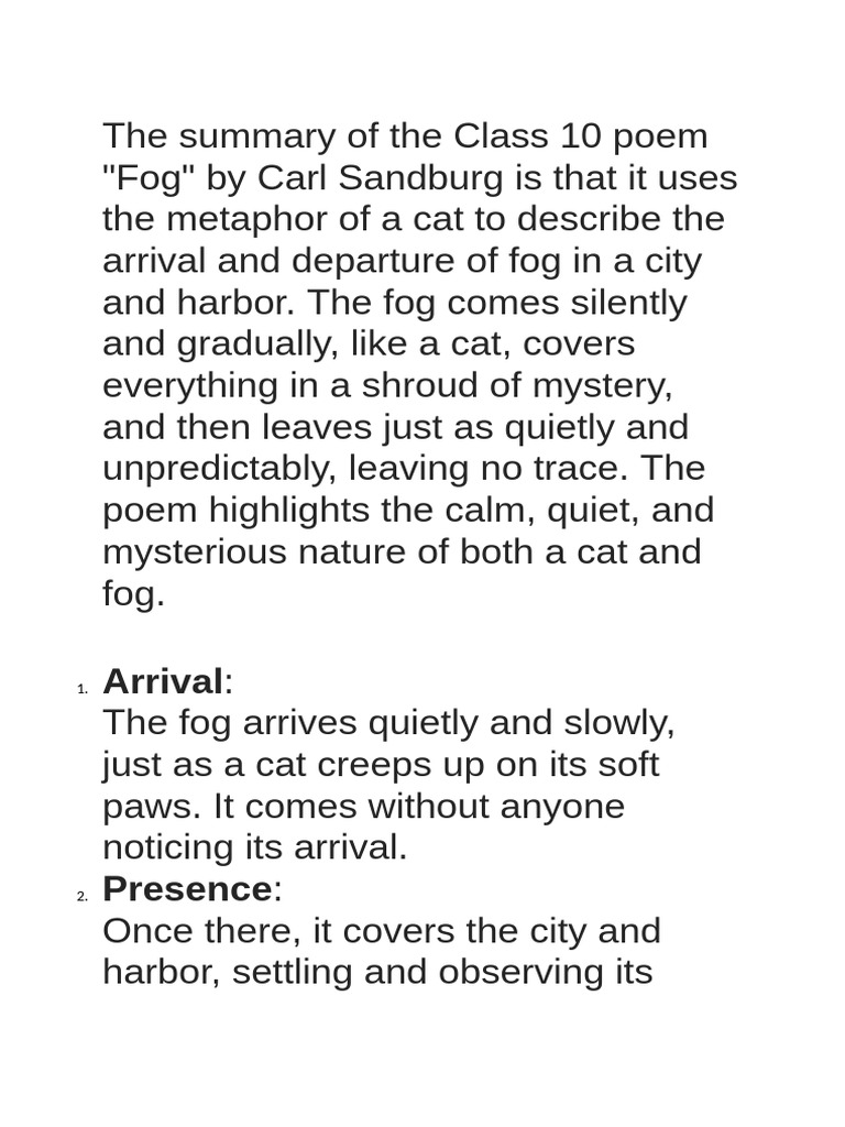 Poem 'Fog' Summary - 251119 - 055124 | PDF