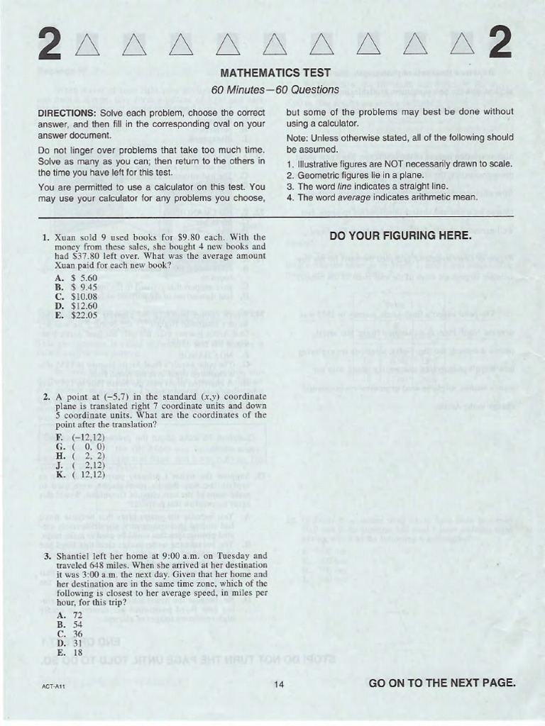 ACT 201806 Form A11 - Math | PDF