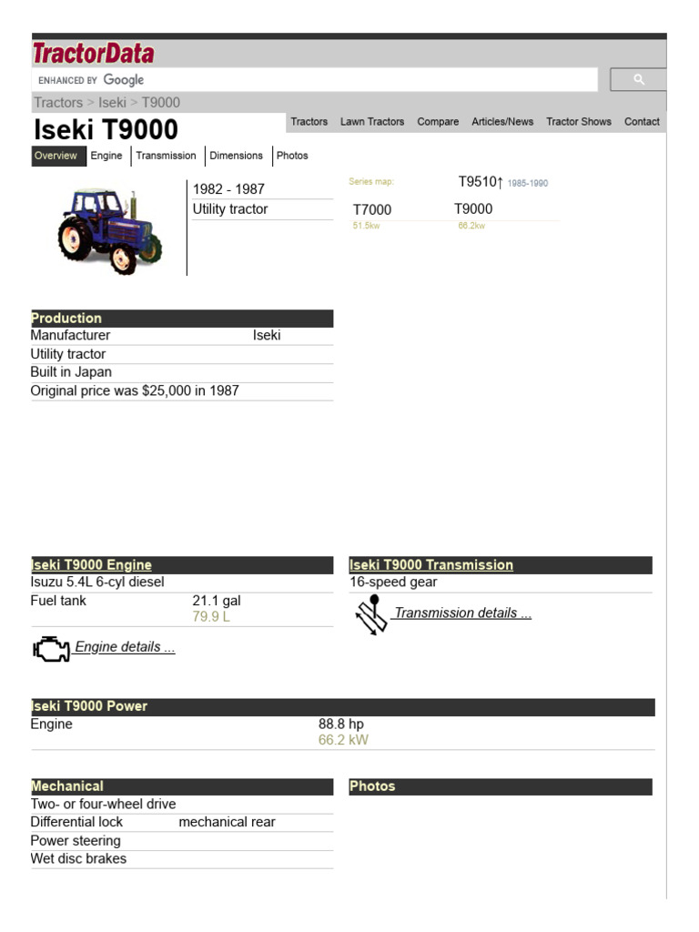 Iseki t9000 Full | PDF | Tractor | Engines