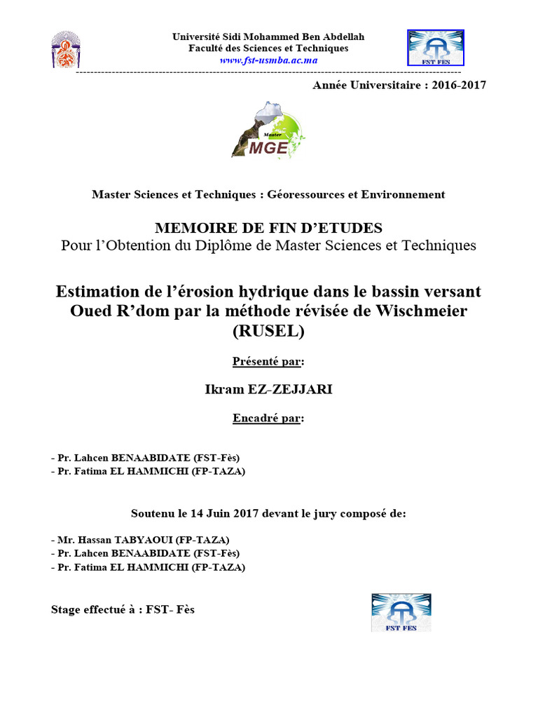 Estimation de l'érosion Oued R’dom RUSLE | PDF | Géologie | Géographie ...