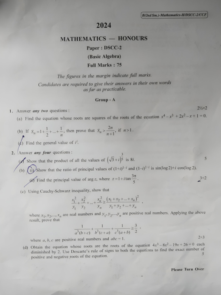Mathematics Honours Paper: Basic Algebra | PDF | Equations | Elementary ...