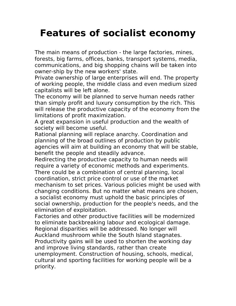 Features of Socialist Economy | Economic Planning | Socialism