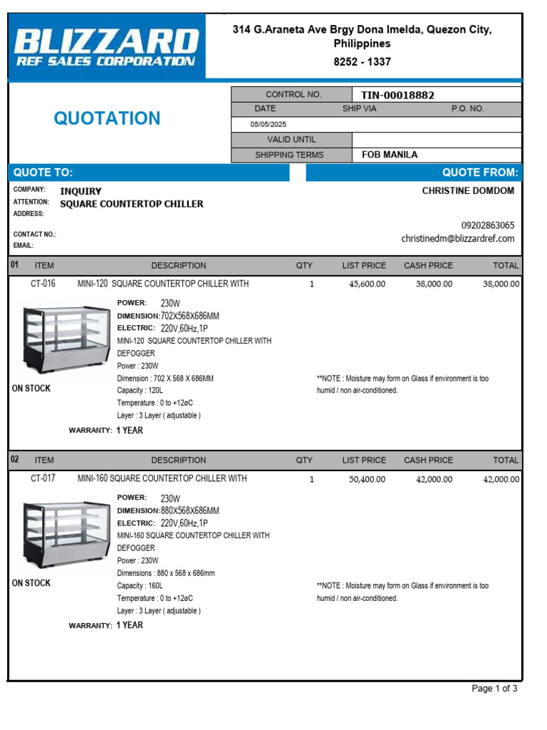 Quote Square Countertop Chiller | PDF