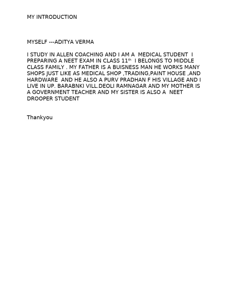 Aditya Verma Intrduction | PDF
