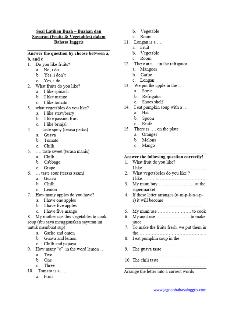 (123dok - Com) Soal Latihan Buah Buahan Dan Sayuran Fruits Vegetables ...