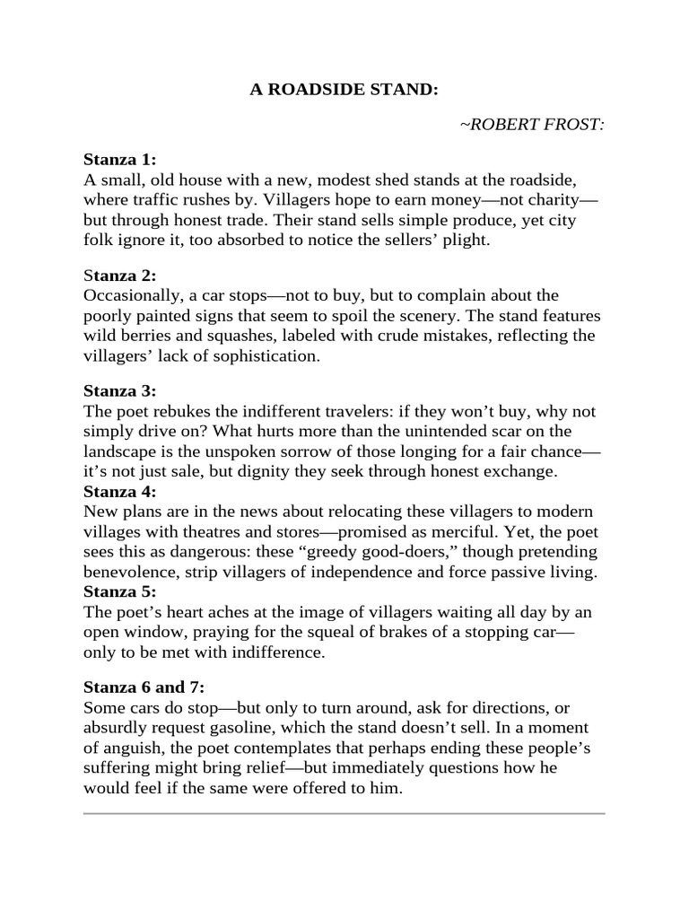 A Roadside Stand Summary Class 12 | PDF