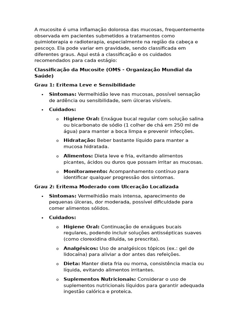 Cuidados e Classificação da Mucosite | PDF | Analgésico | Infecção