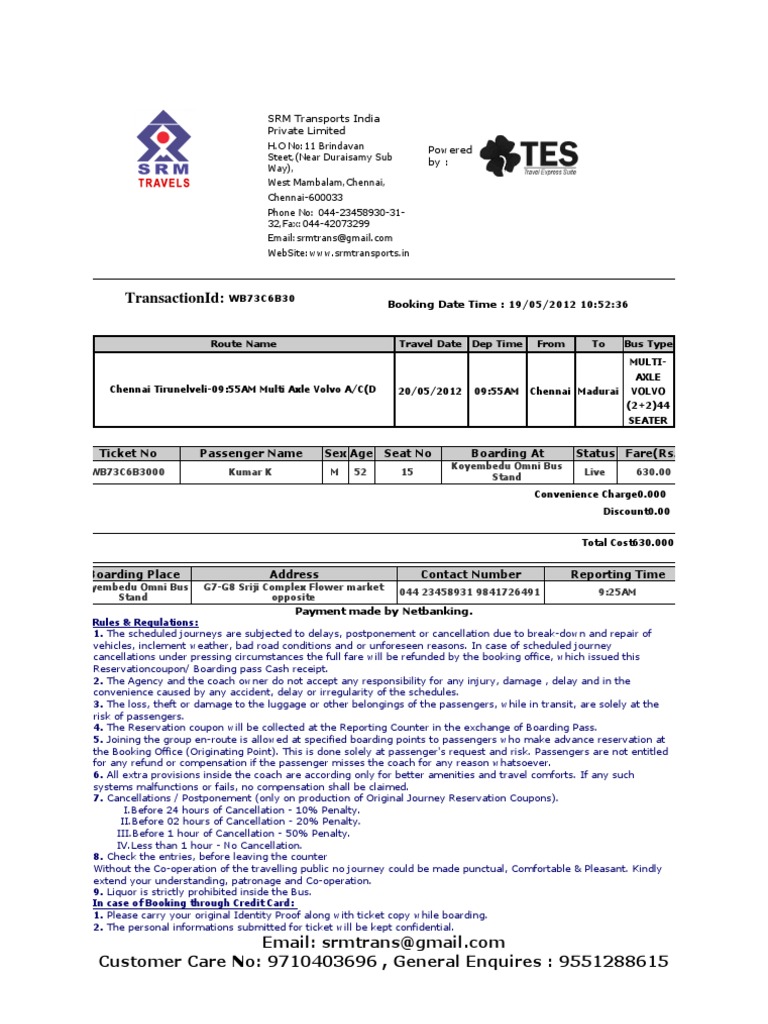 SRM Transports | Download Free PDF | Ticket (Admission) | Transport