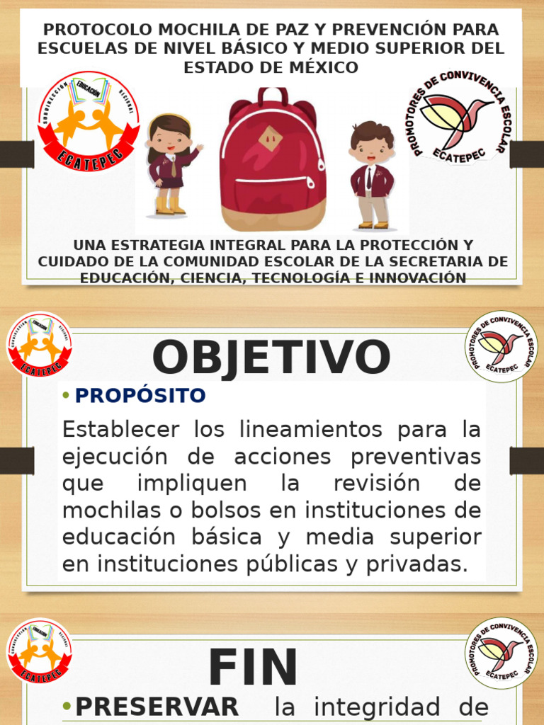 Protocolo de Mochila de Paz Escolar | PDF