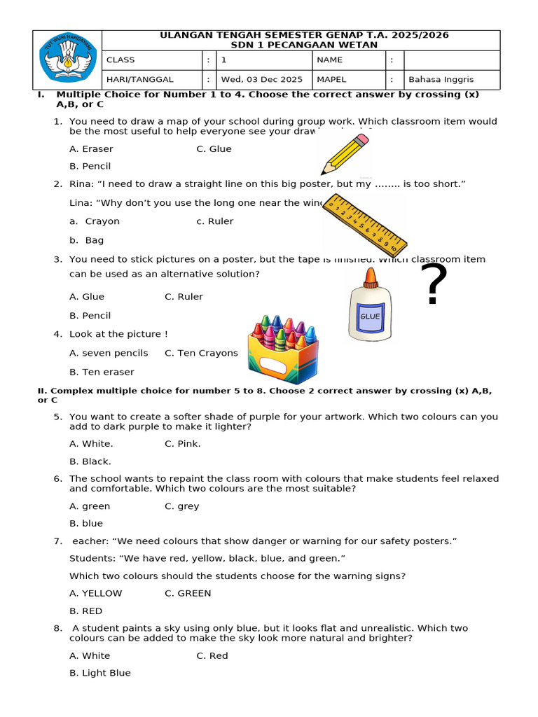 Classroom Item Multiple Choice Quiz | PDF