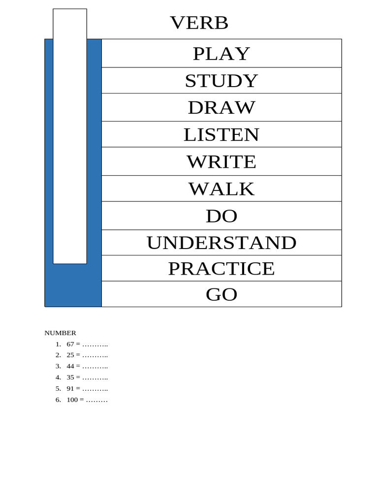 Action Verbs and Number Assignments | PDF