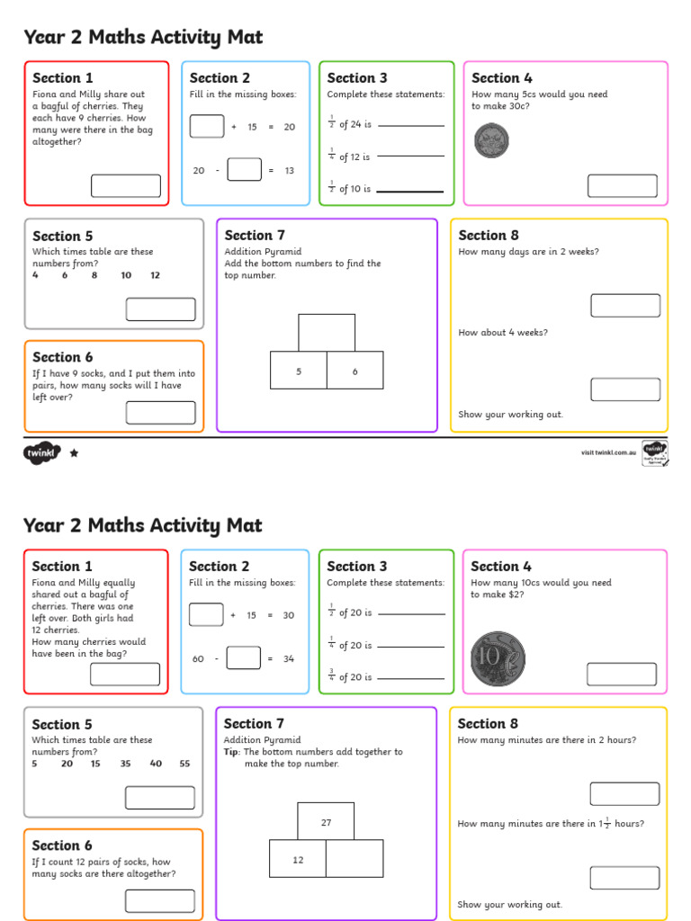 Year 2 Maths Activity Worksheets | PDF | Footwear
