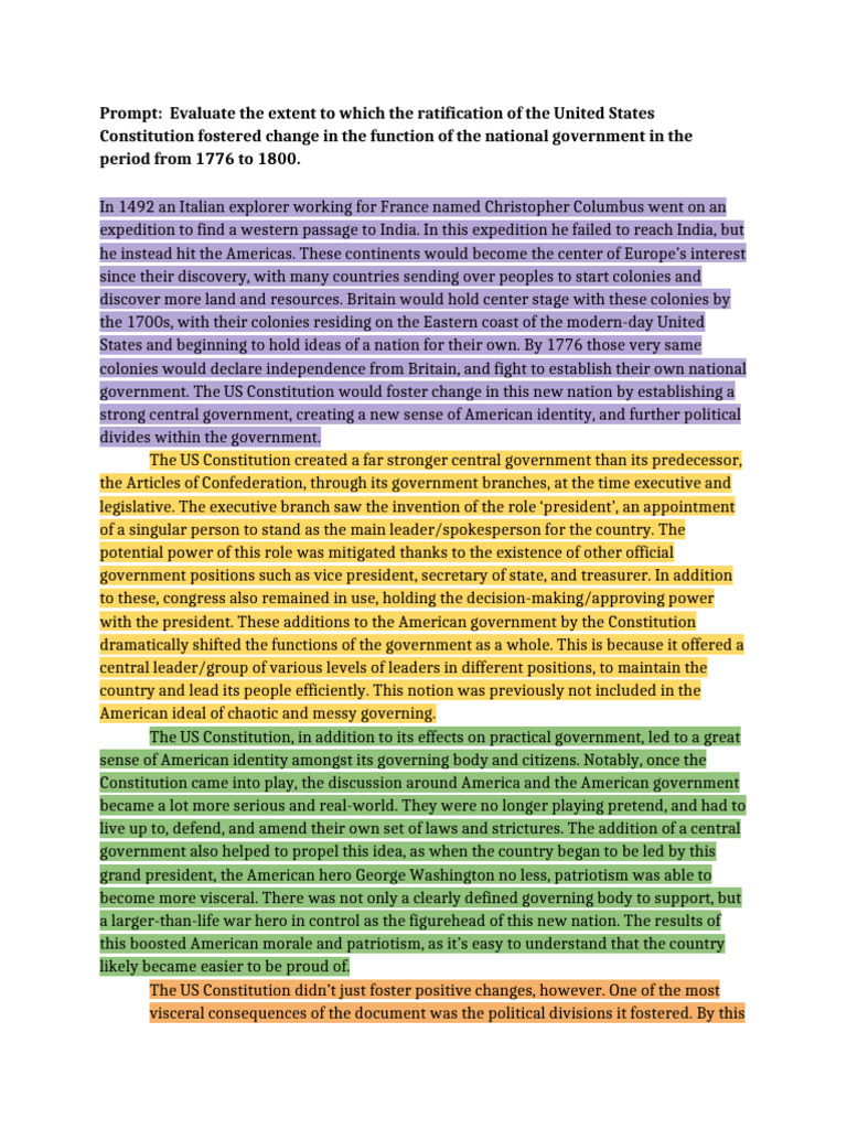 APUSH LEQ Practice | PDF | The United States | Government