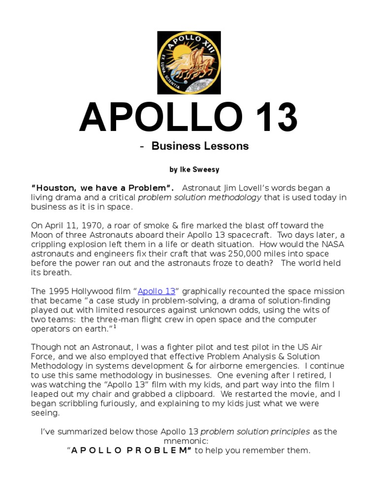 APOLLO 13 Problem Solution & Management | PDF | Apollo Program | Flight ...