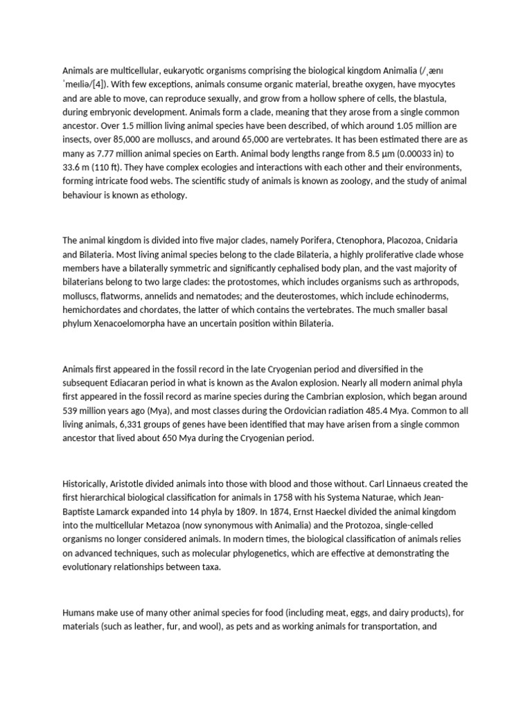 Animals Are Multicellular | PDF | Biology | Zoology