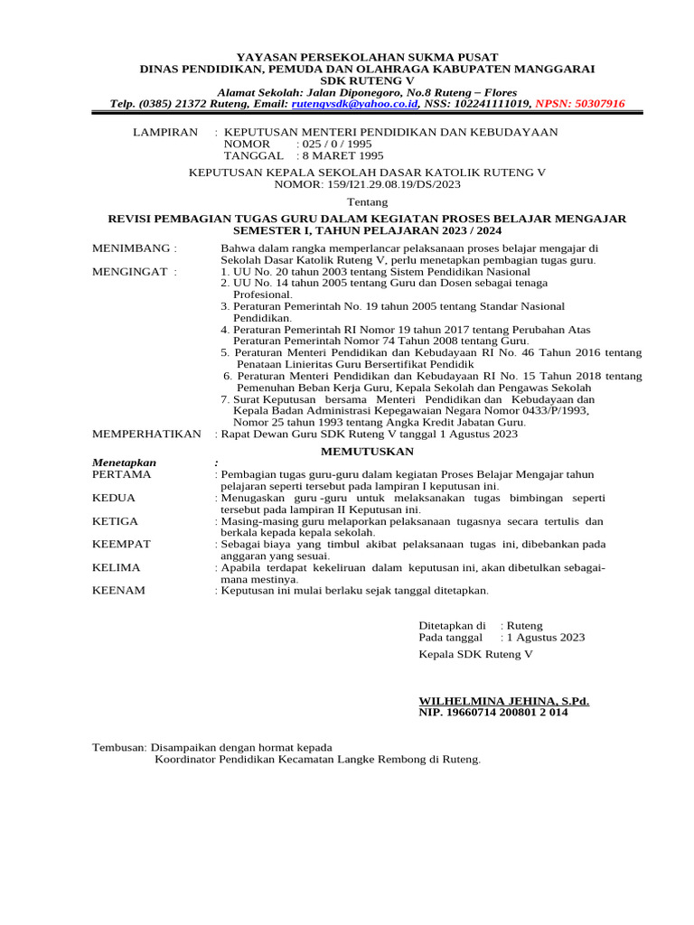 Revisi SK Pembagian Tugas Thn 2023 | PDF